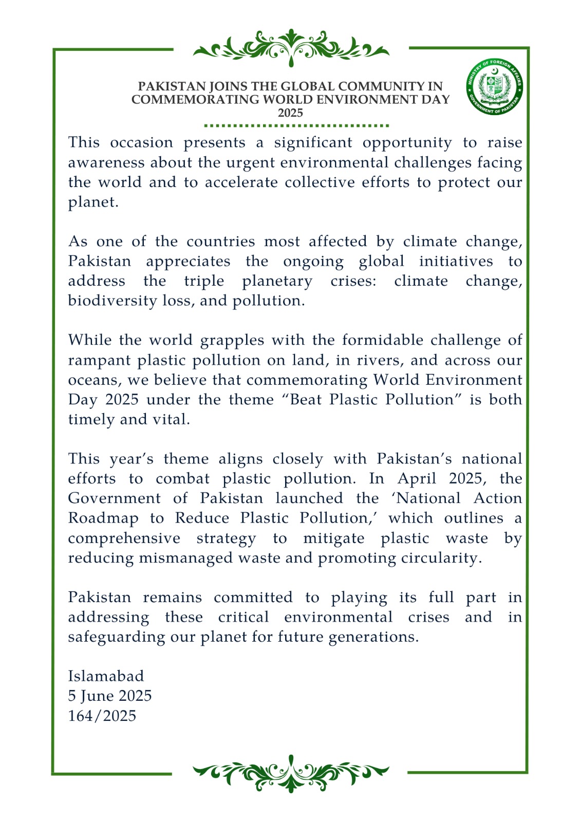 Pakistan Joins the Global Community in Commemorating the World ...